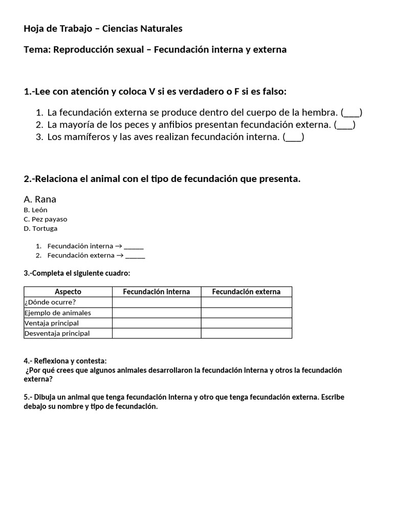 Fecundación Interna e Externa | PDF