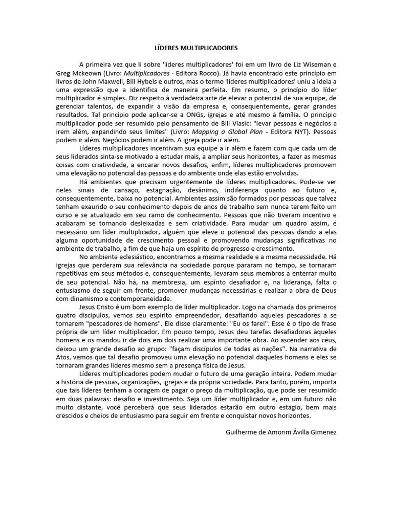 Textos Antigos Lider-Multiplicador | PDF | Liderança | Jesus