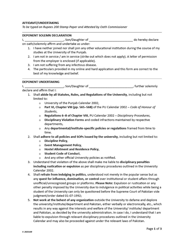 Affidavit For Newly Admitted Students | PDF | Affidavit | Justice