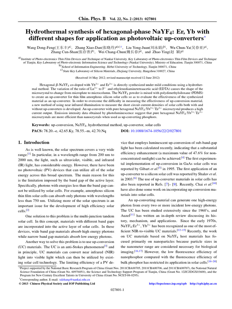 Hydrothermal Synthesis of Hexagonal-Phase NaYF4 - Er, Yb With Different ...