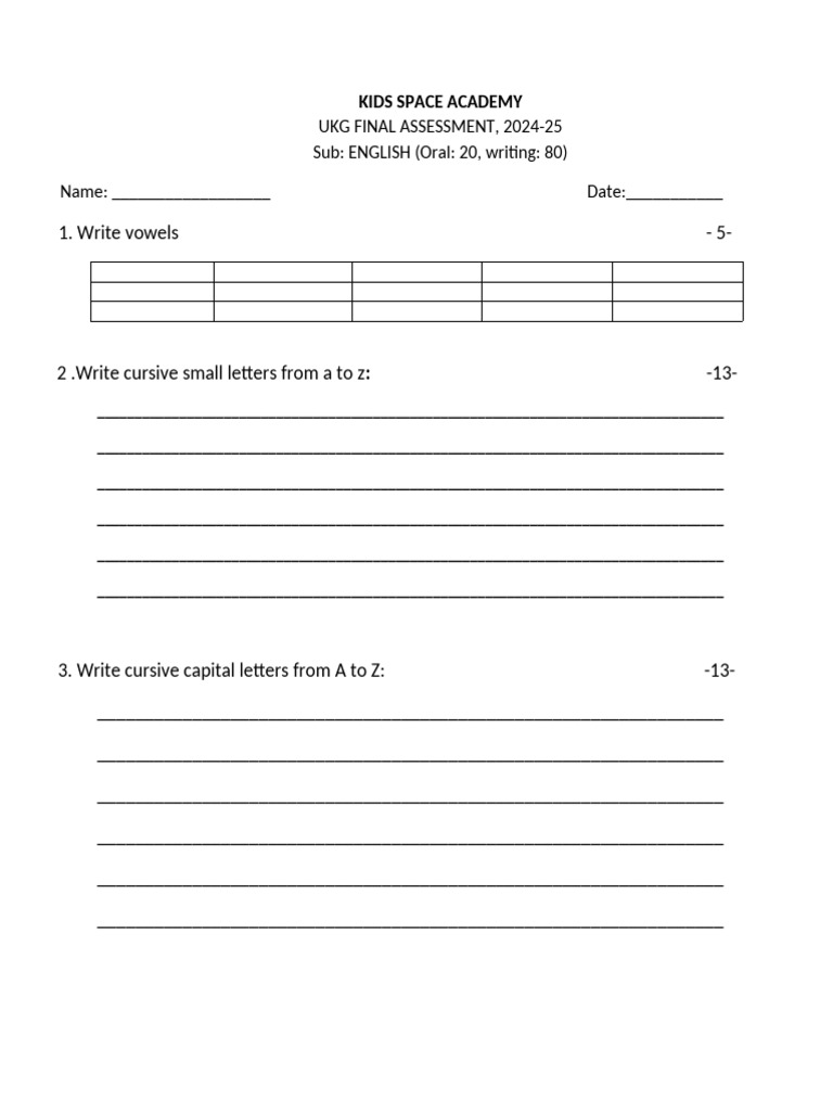 Ukg English Final Exam 2024-25 | PDF | Chess Theory | Chess