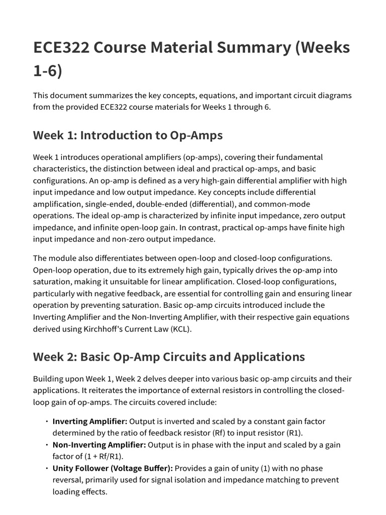 ECE322 Course Material Summary (Weeks 1-6) | PDF | Operational ...
