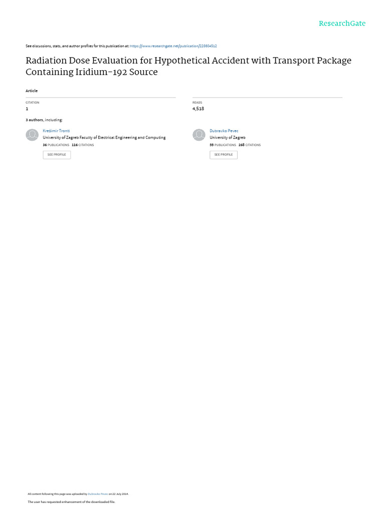 Radiation Dose Analysis for Iridium-192 | PDF | Radiation Protection ...
