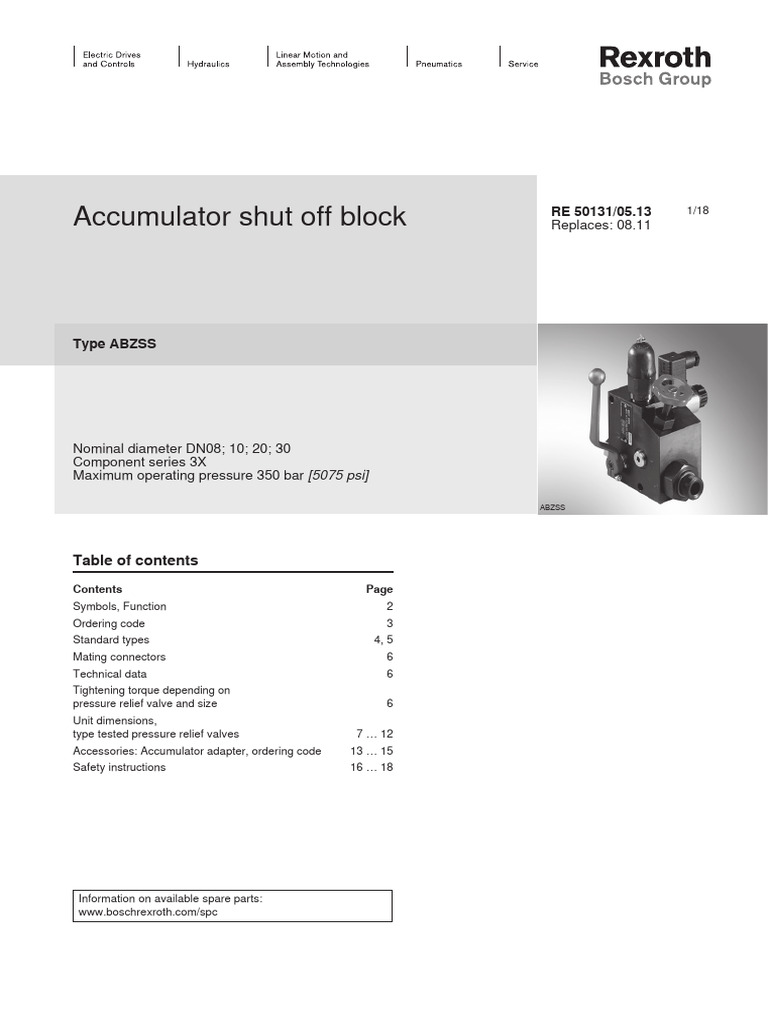 Accumulator Shut Off Block | PDF | Mains Electricity | Valve