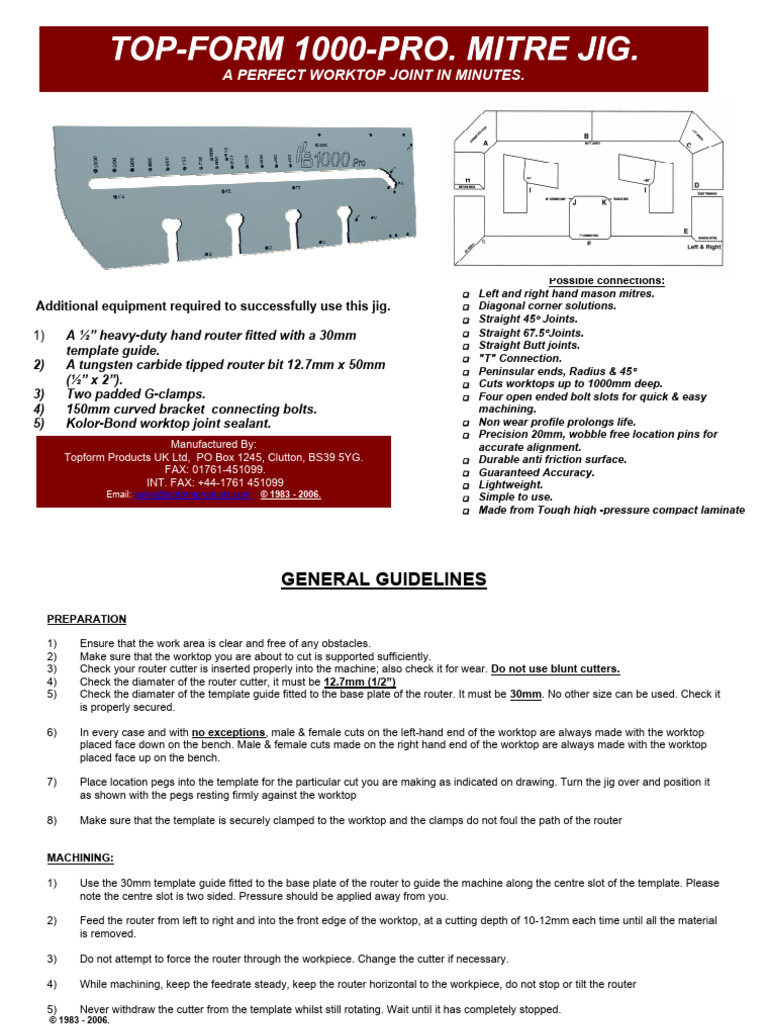 Work Top Jig 1000 Instructions | PDF | Countertop | Machining