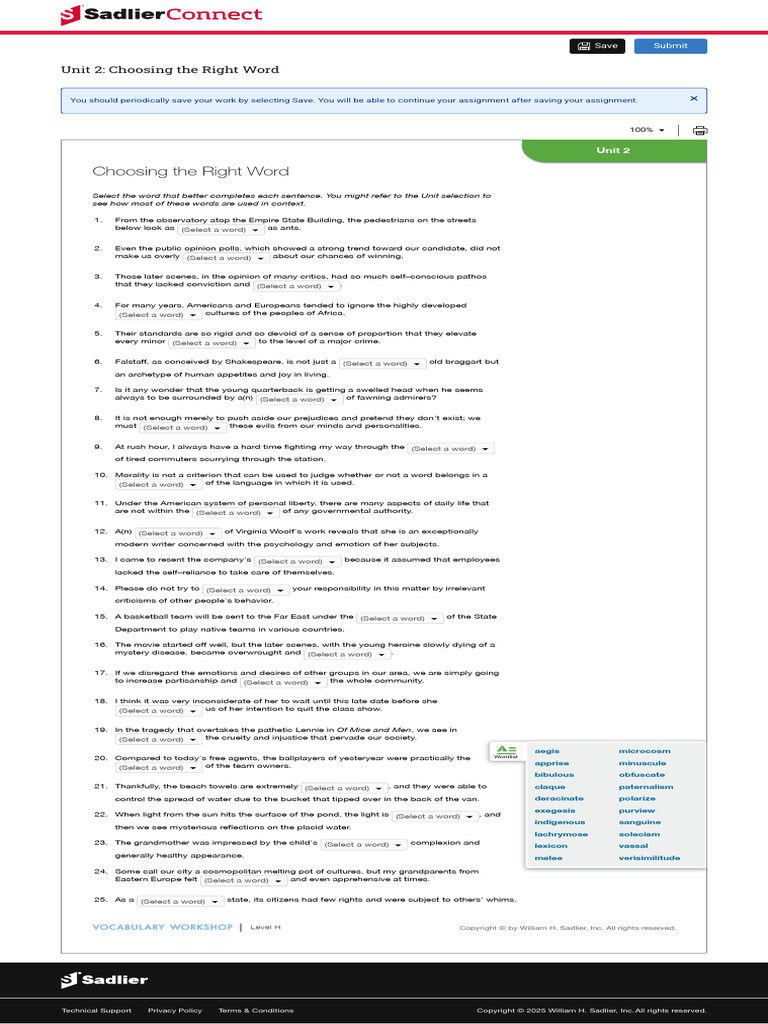 Sadlier Connect™ - Choosing The Right Word | PDF