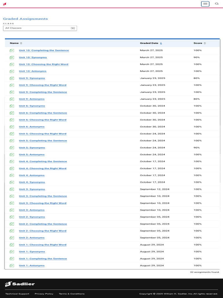 Sadlier Connect™ - Assignment List | PDF | Lexical Semantics | Vocabulary