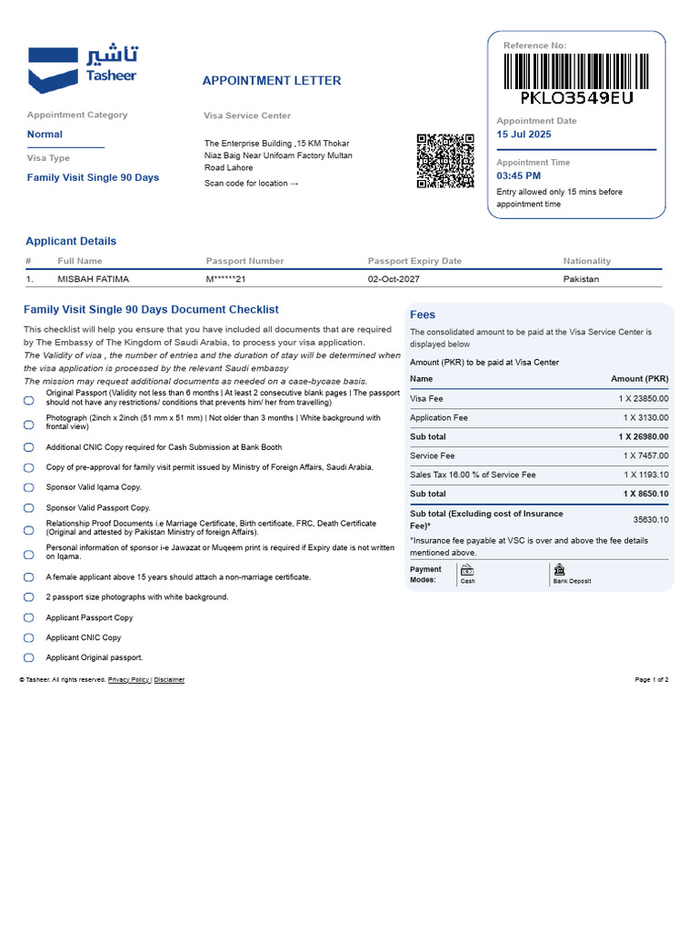 Tasheer - Appointment Letter | PDF | Travel Visa | Passport