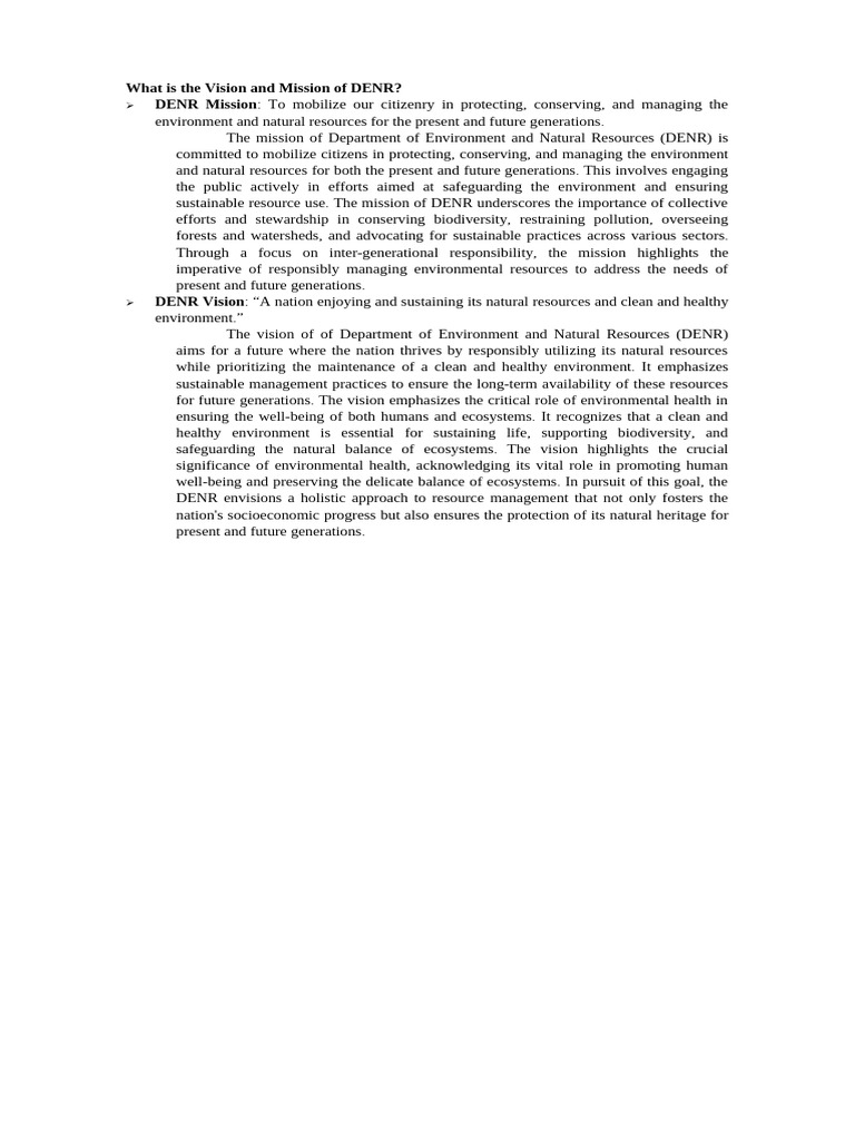 DENR Vision and Mission Overview | PDF