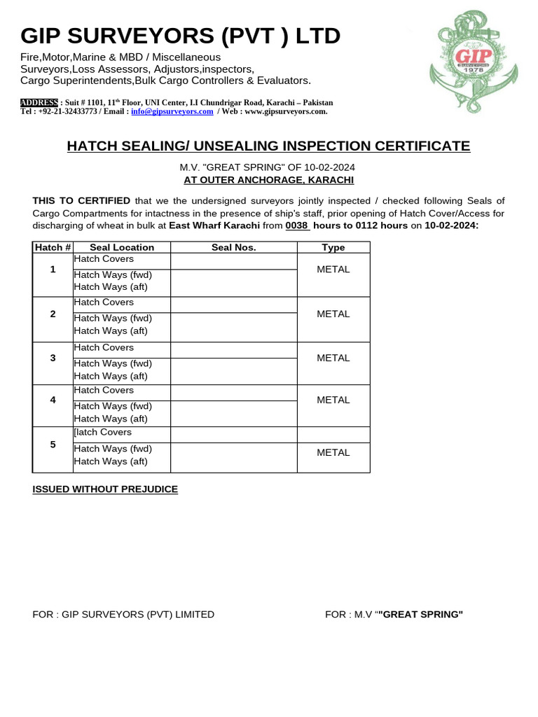 Hatch Inspection | PDF