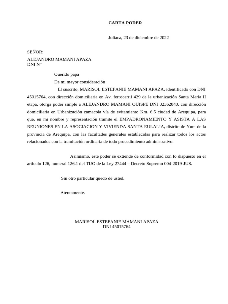 Carta Poder para Tramitación Administrativa | PDF
