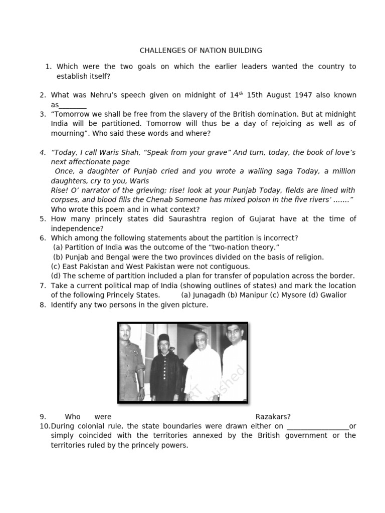 Challenges of Nation Building in India | PDF | Partition Of India ...