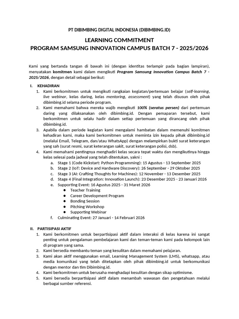 Template Form Komitmen Peserta Mahasiswa SIC Batch 7 | PDF