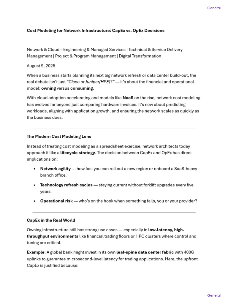 Cost Modeling For Network Infrastructure | PDF | Networks | Telecommunications