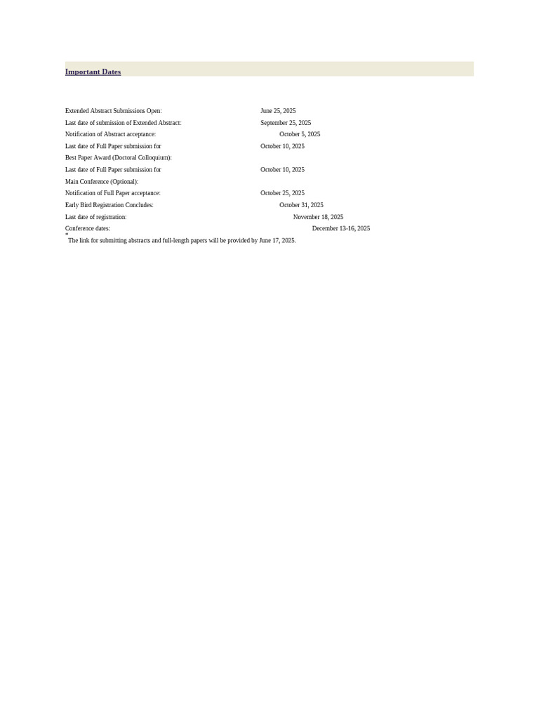 Important Dates | PDF
