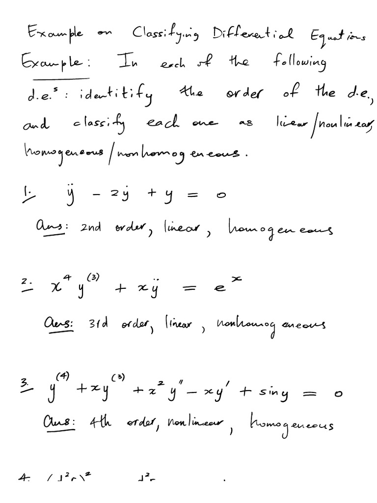 Classifying Differential Equations - Math248 (2023) - Example | PDF