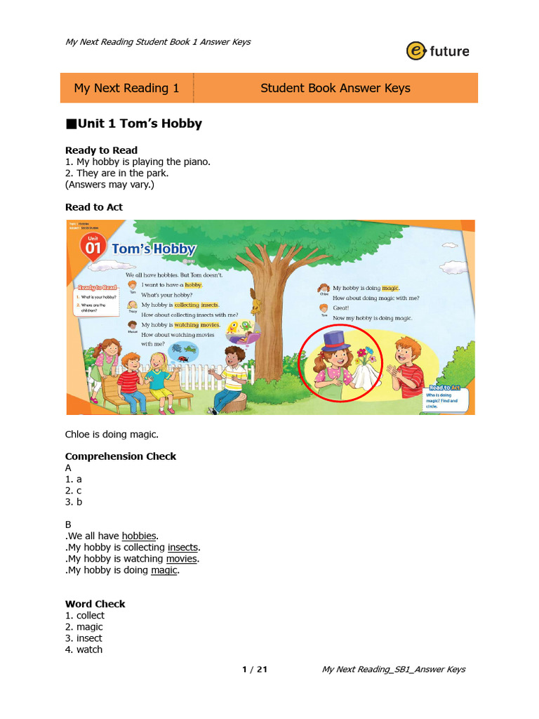 My Next Reading 1 - Answer Keys - SB | PDF | Mouse