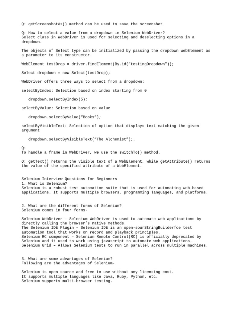Selenium Interview Questions | PDF | Selenium (Software) | X Path