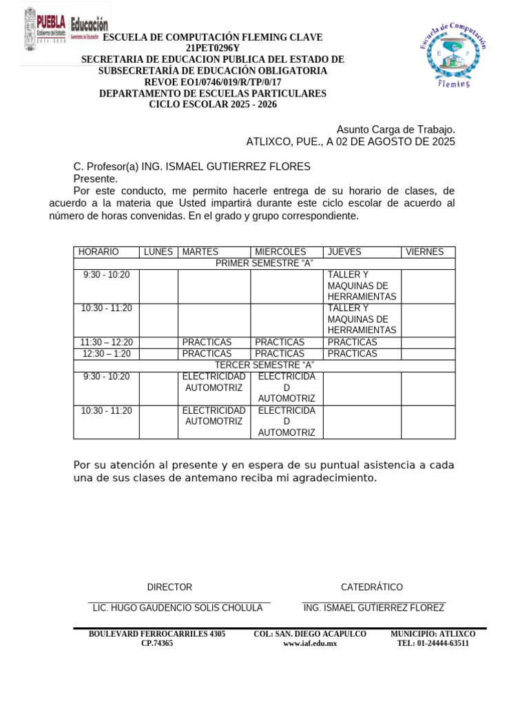 Formato Carga Horaria Por Docente Pdf