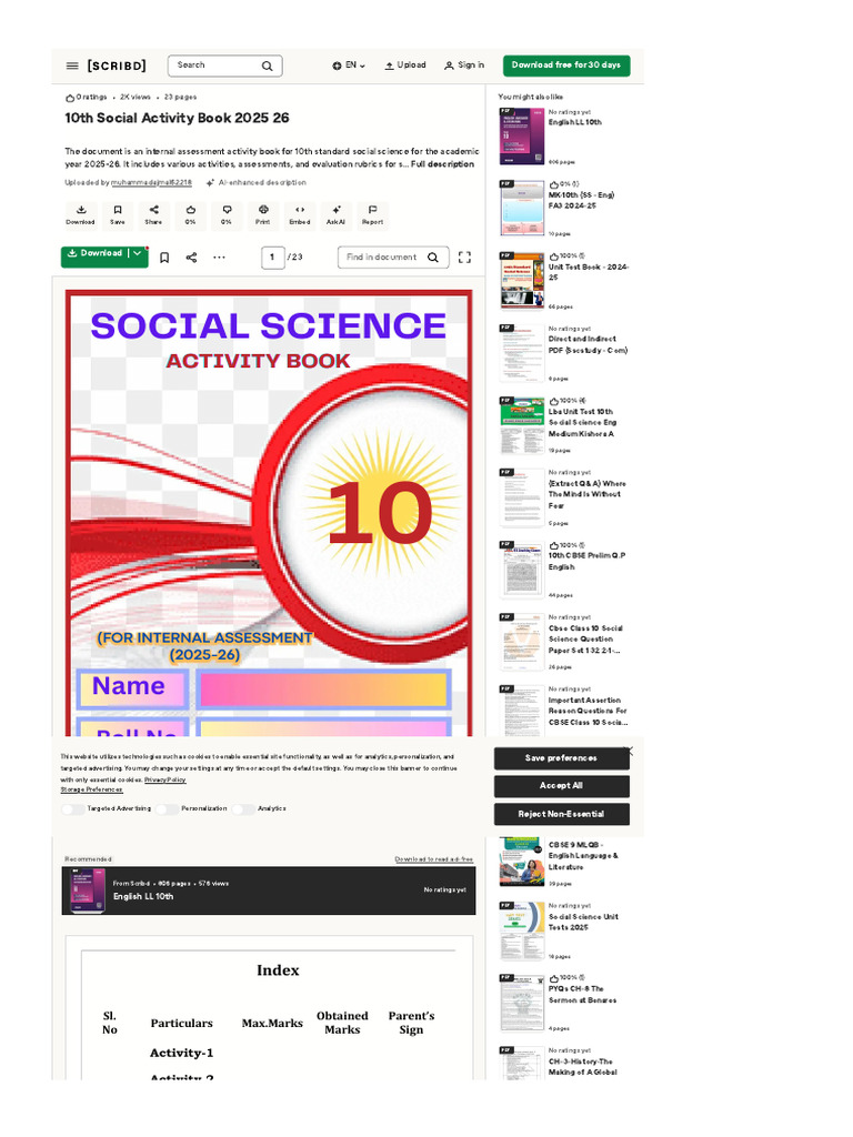 Www Scribd Com Document 887428525 10th Social Activity Book 2025 26 ...
