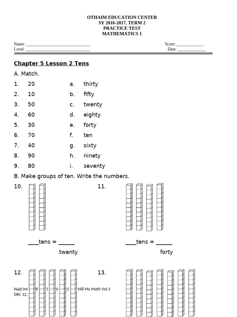 Grade 1 Chapter 5 Lesson 2 Tens | PDF