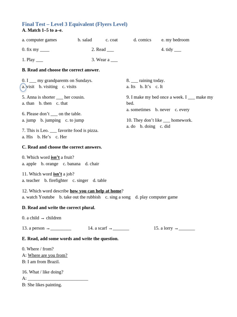 Level 3 English Test: Vocabulary & Comprehension | PDF | Chess Theory ...