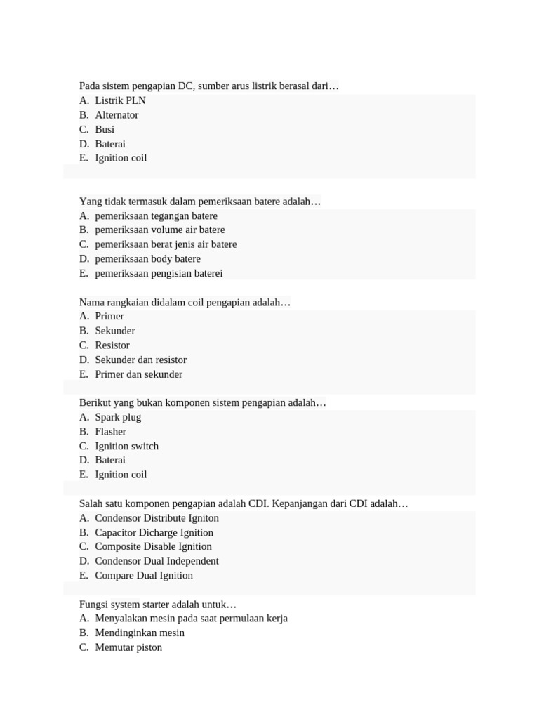 SOAL-PAS-KELISTRIKAN-SEPEDA-MOTOR-KELAS-XII-TBSM | PDF