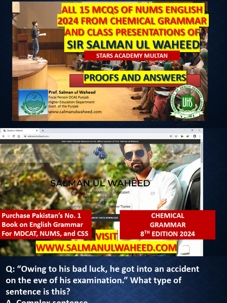 NUMS English MCQs with Explanations | PDF | Verb | Pronoun