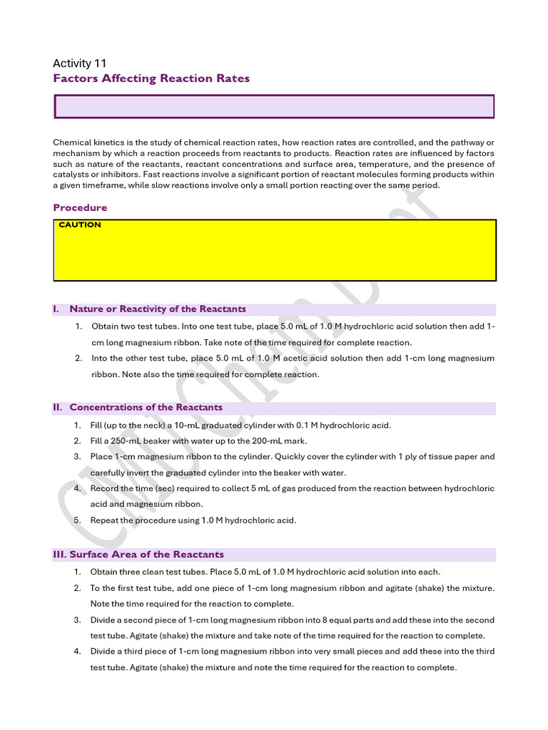 Activity 11. Factors Affecting Reaction Rates | PDF | Reaction Rate ...