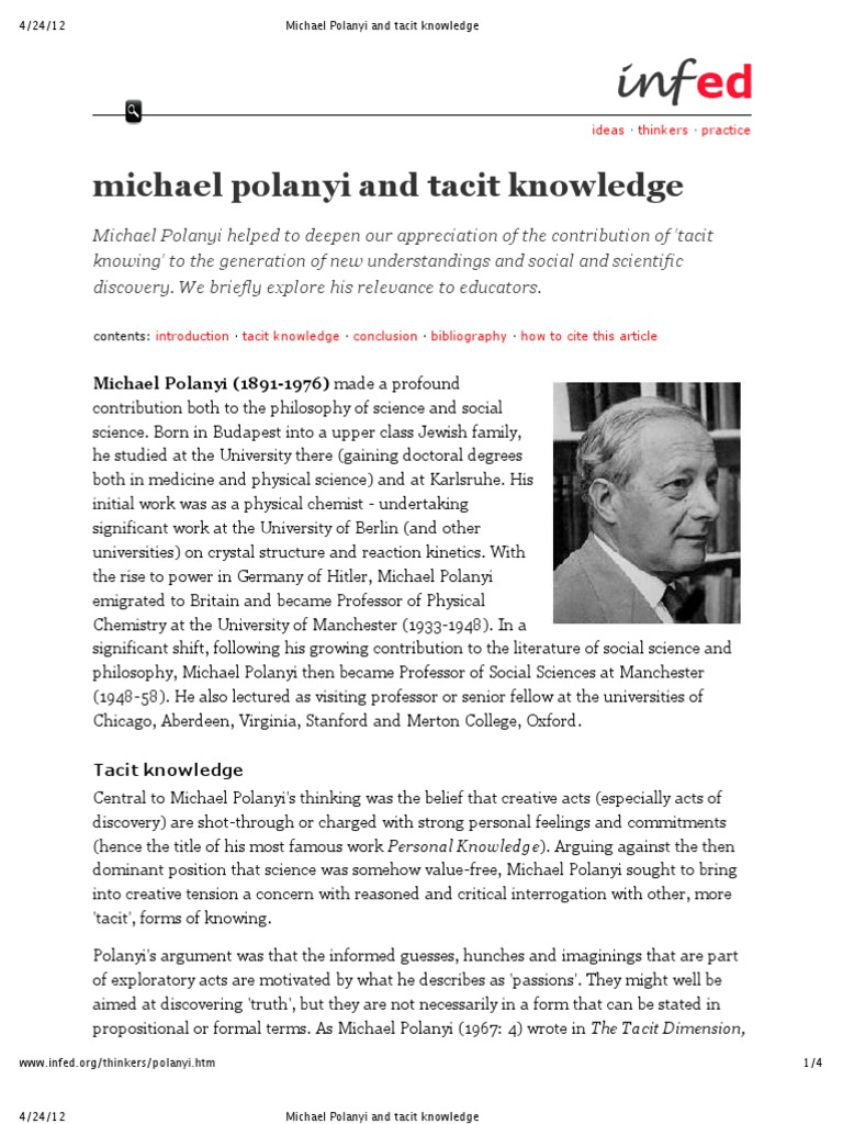 Michael Polanyi and Tacit Knowledge | Science | Philosophical Movements