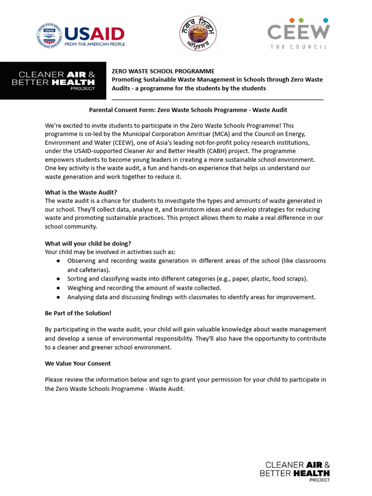 Zero Waste Schools Programme Consent Form | PDF | Waste