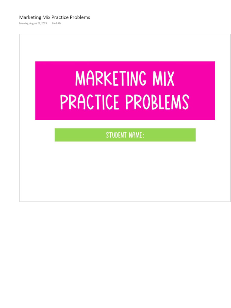 Marketing Mix Practice Problems | PDF