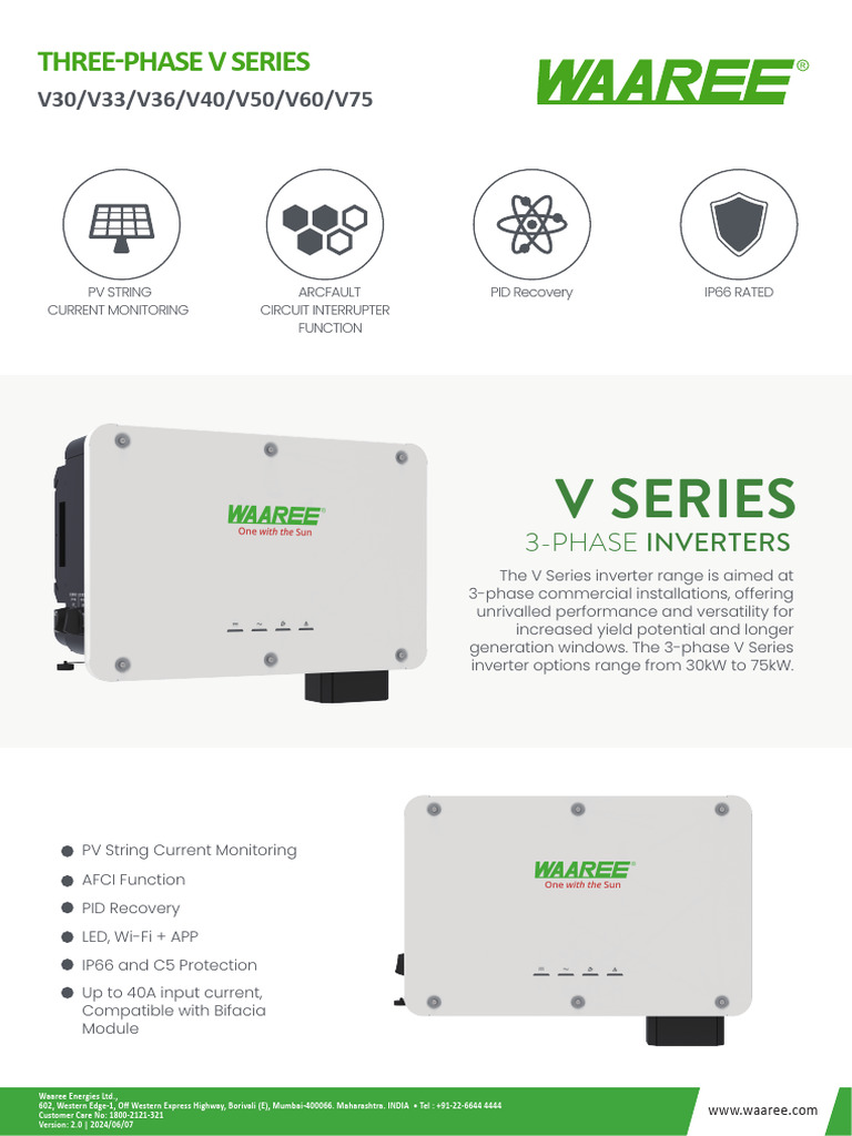 Waaree Three Phase Inverter 30Kw 75Kw | PDF | Power Inverter | Alternating Current