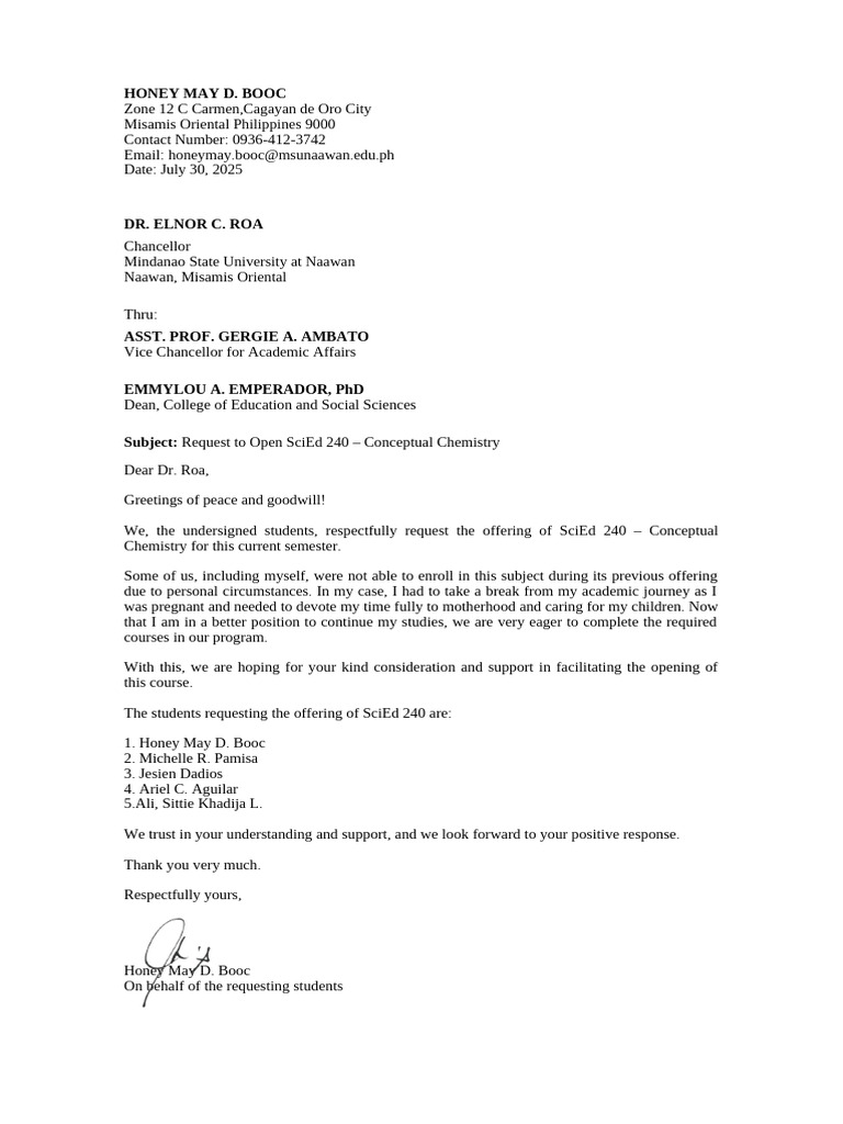 Request to Open SciEd 240 Course | PDF