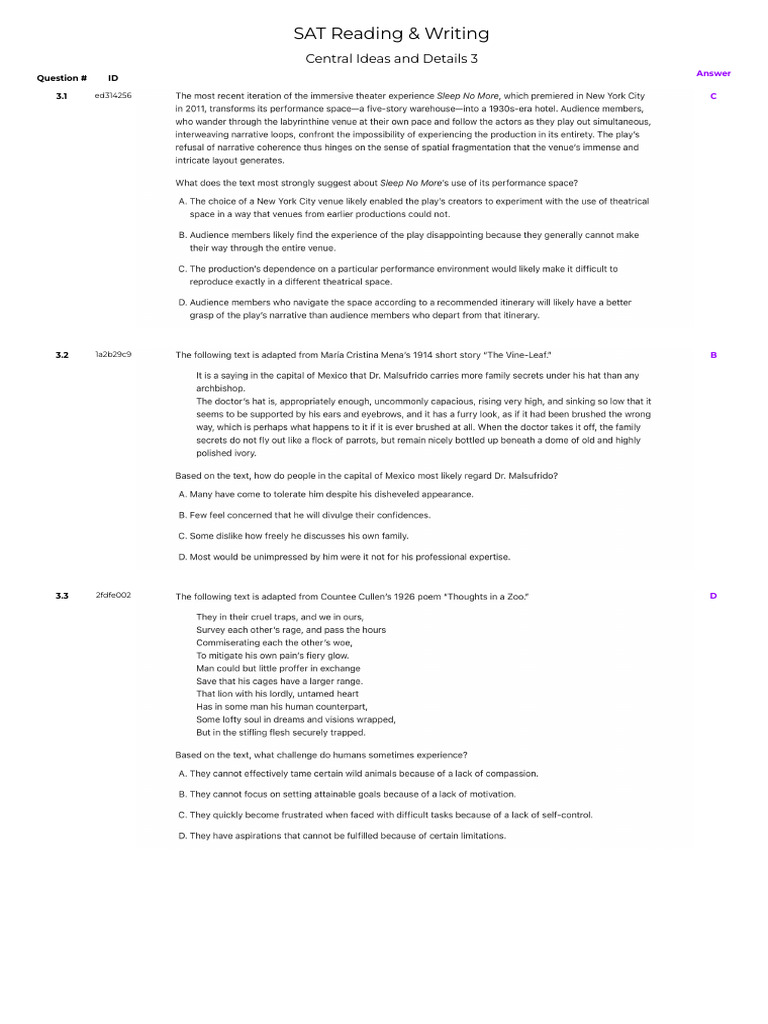 Central Ideas and Details 3 Key | PDF