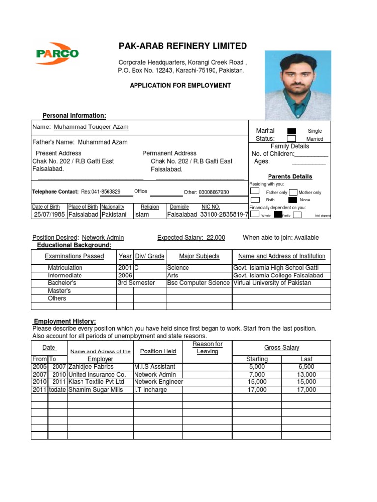 Employment Form | PDF | Pakistan | Government