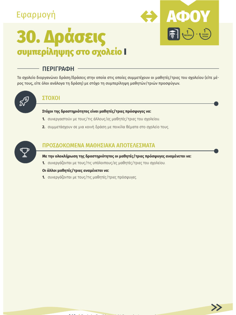 ΔΡΑΣΕΙΣ ΣΥΜΠΕΡΙΛΗΨΗΣ ΣΤΟ ΣΧΟΛΕΙΟ Ι | PDF