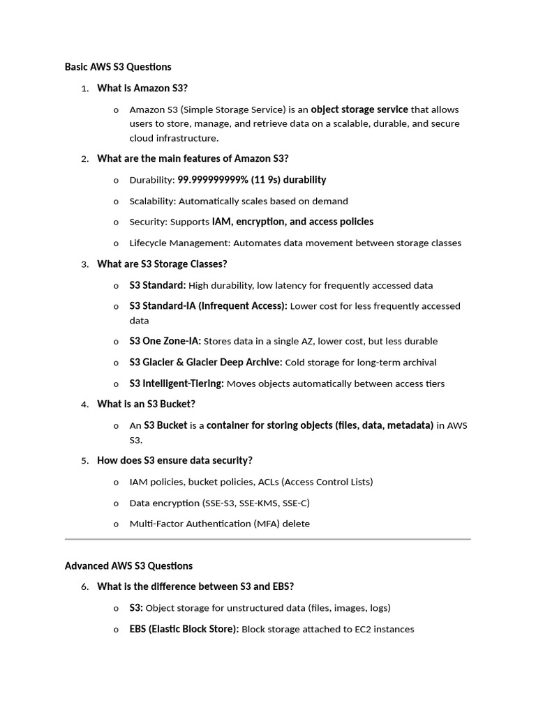Essential AWS S3 FAQs and MCQs | PDF | Computer Science | Computing