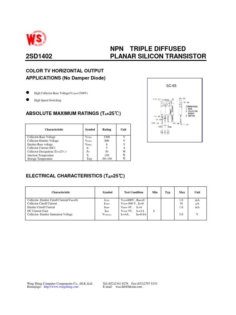 2SD1402 Transistor Datasheet | PDF