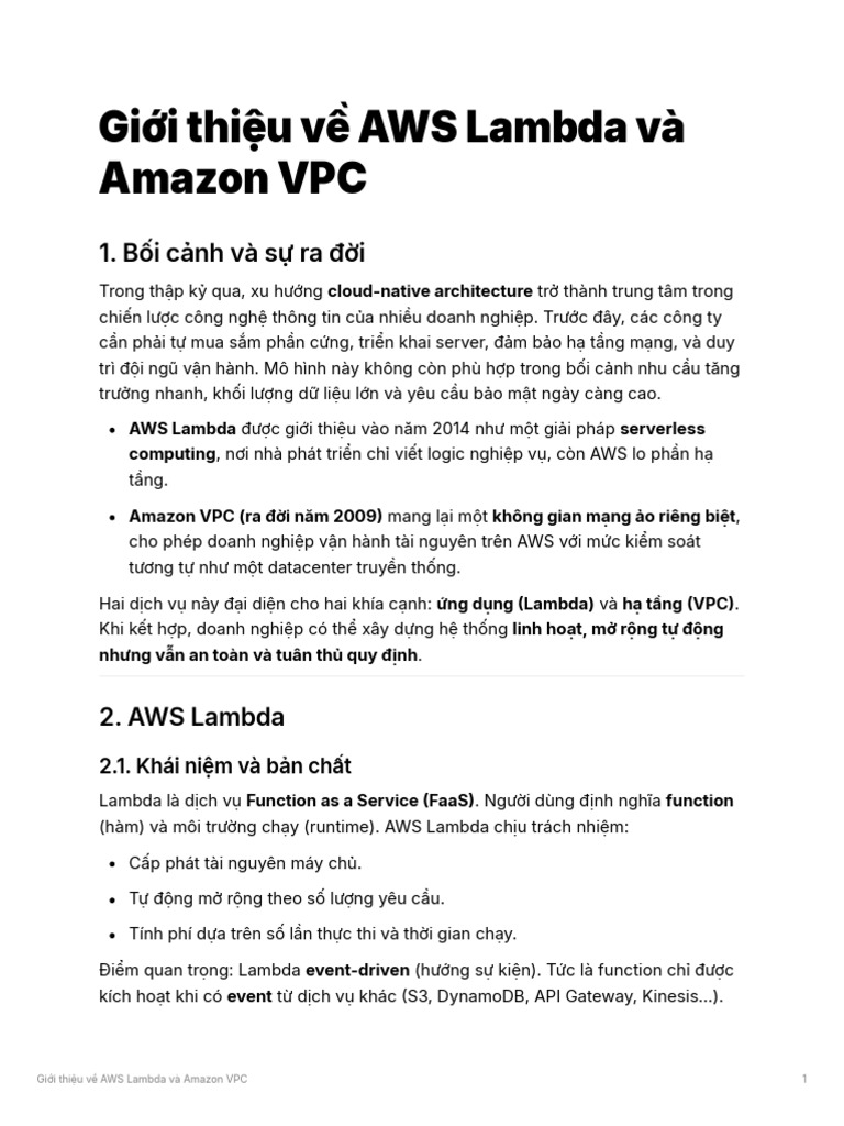 Gii Thiu V AWS Lambda V Amazon VPC | PDF