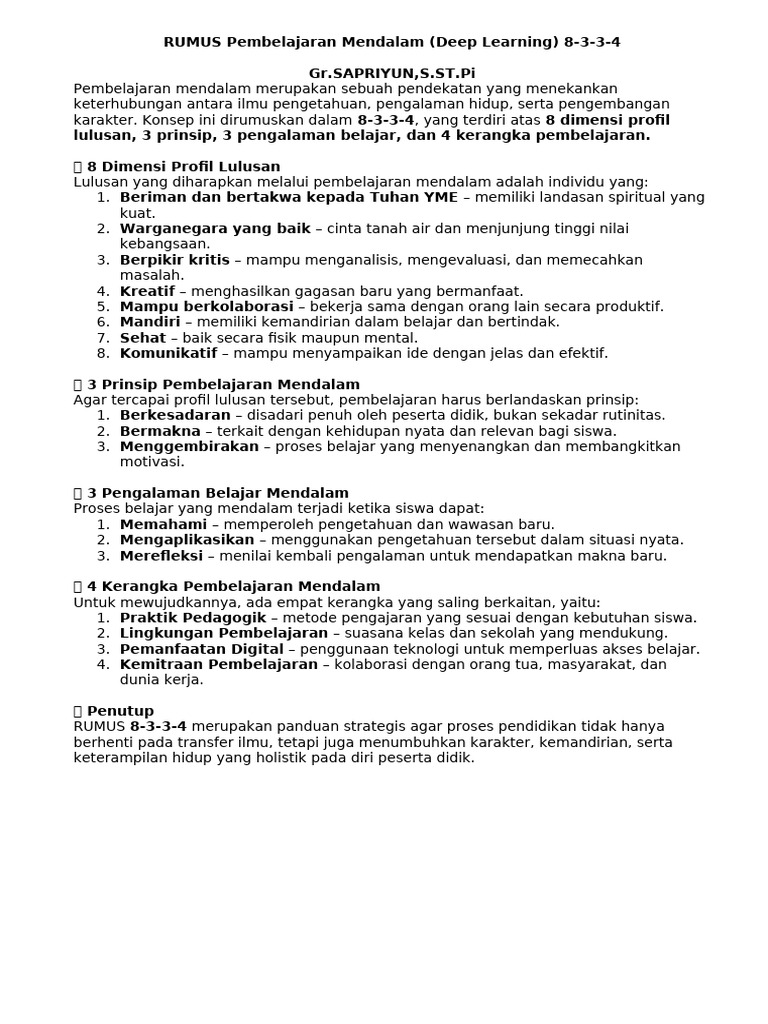 RUMUS Pembelajaran Mendalam (Deep Learning) 8-3-3-4 GR - SAPRIYUN, S.ST - Pi | PDF