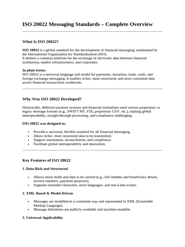ISO 20022 Messaging Standards | PDF | Regulatory Compliance | Payment ...