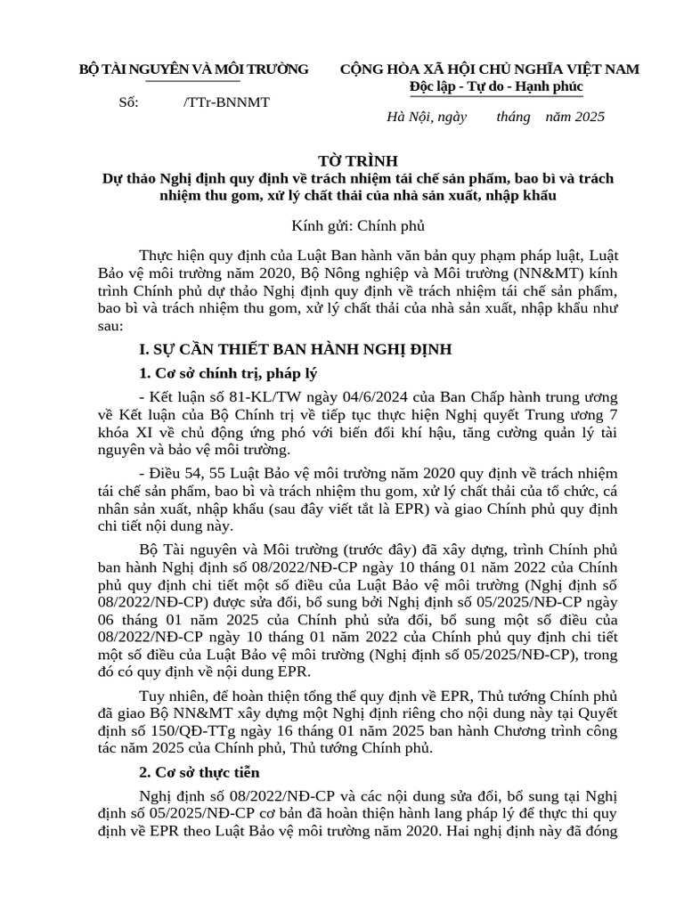 To Trinh Du Thao Nghi Dinh EPR Yen | PDF