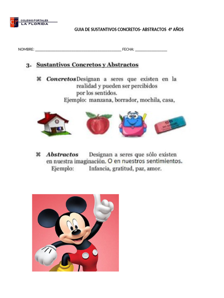 Sustantivos Concretos y Abstractos 4° Año | PDF