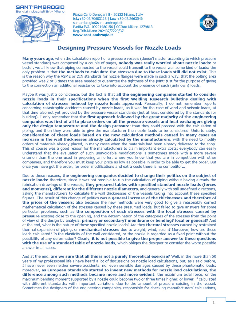 DESIGNING PRESSURE VESSELS FOR NOZZLE LOADS - Lidonnicci | PDF | Stress ...