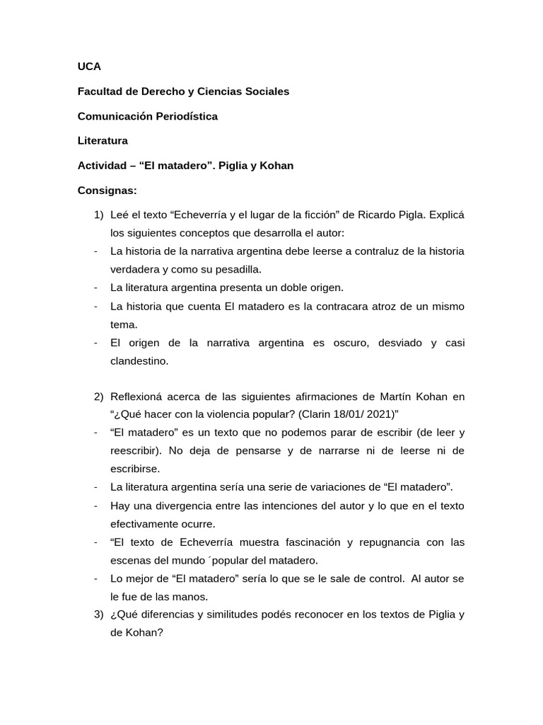Actividad Piglia Kohan | PDF
