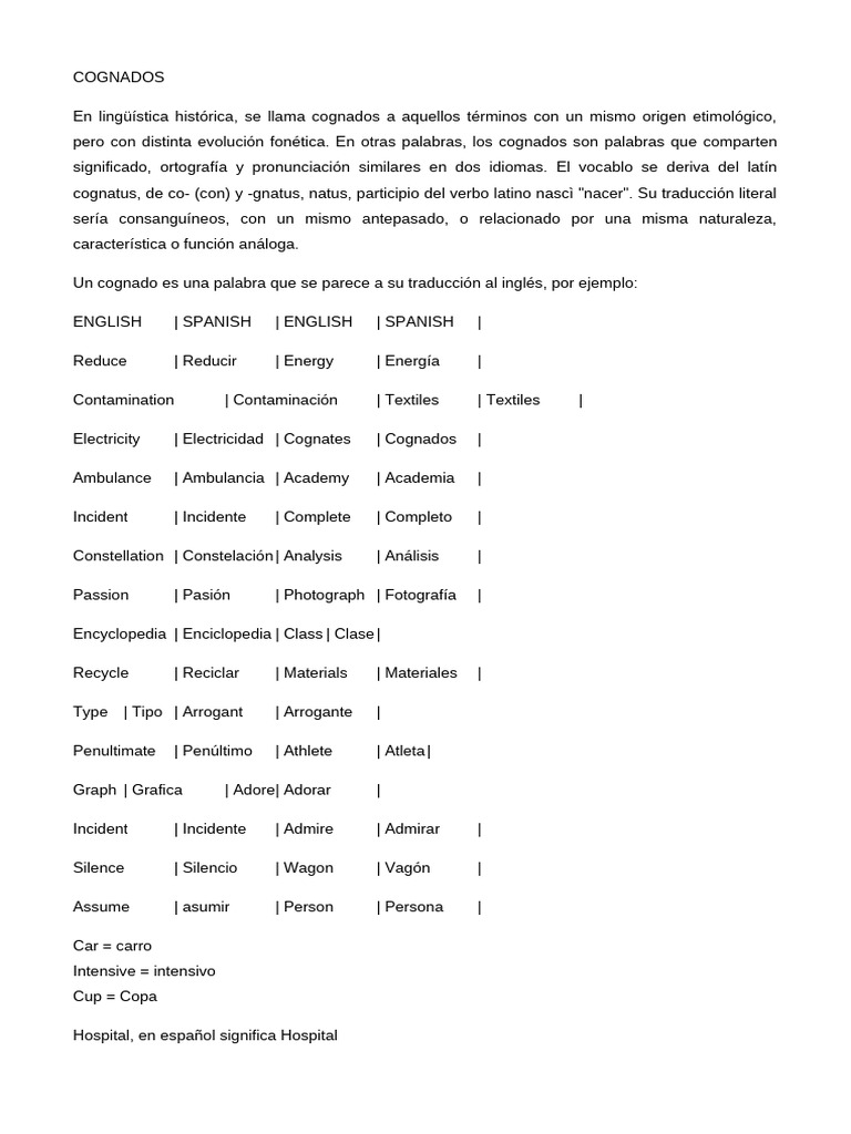 Cognados y Falsos Cognados Ingles | PDF | Lingüística