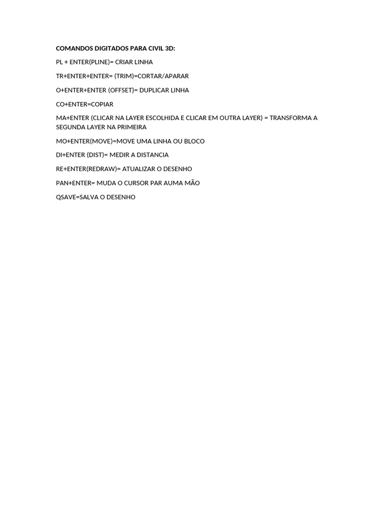 Comandos Digitados Para Civil 3d | PDF