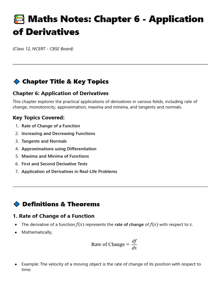 Derivatives Applications in Maths Notes | PDF | Derivative | Calculus
