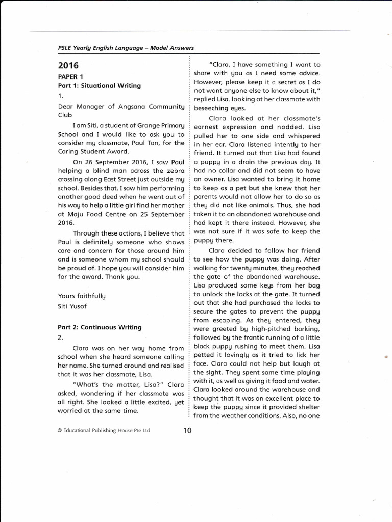 PSLE English 2016 Answer | PDF | Verb | Syntactic Relationships